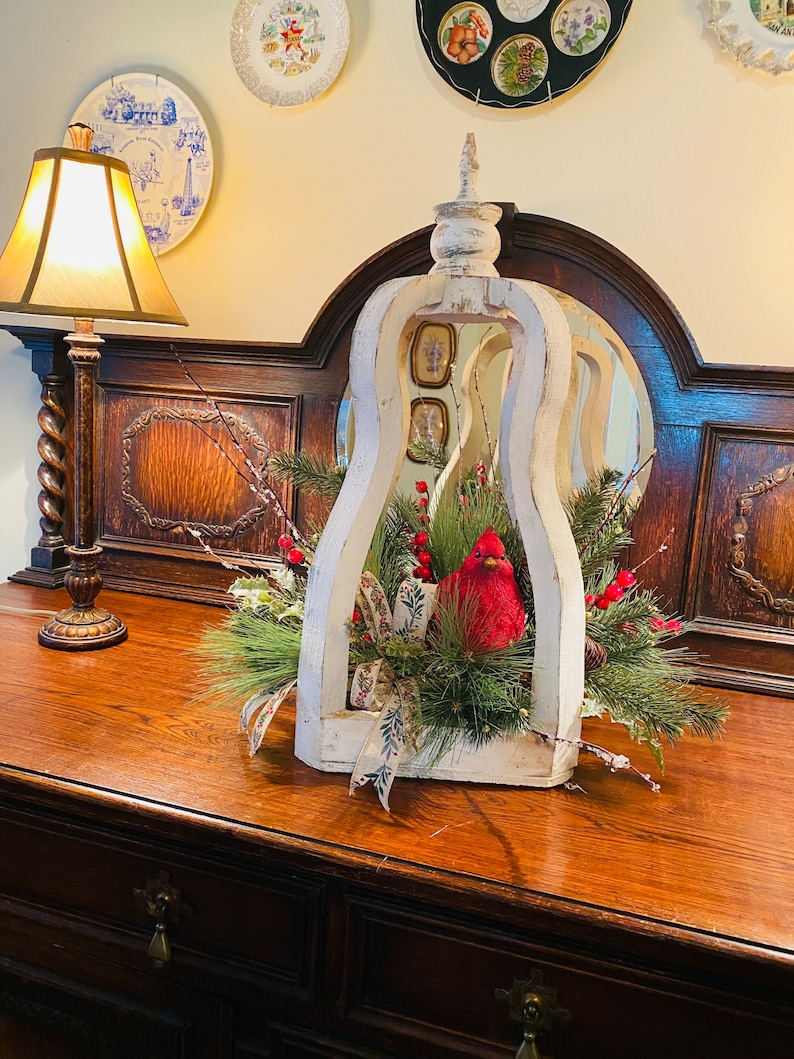 Cardinal Lantern Arrangement, Red Cardinal Centerpiece, Rustic Cardinal ...