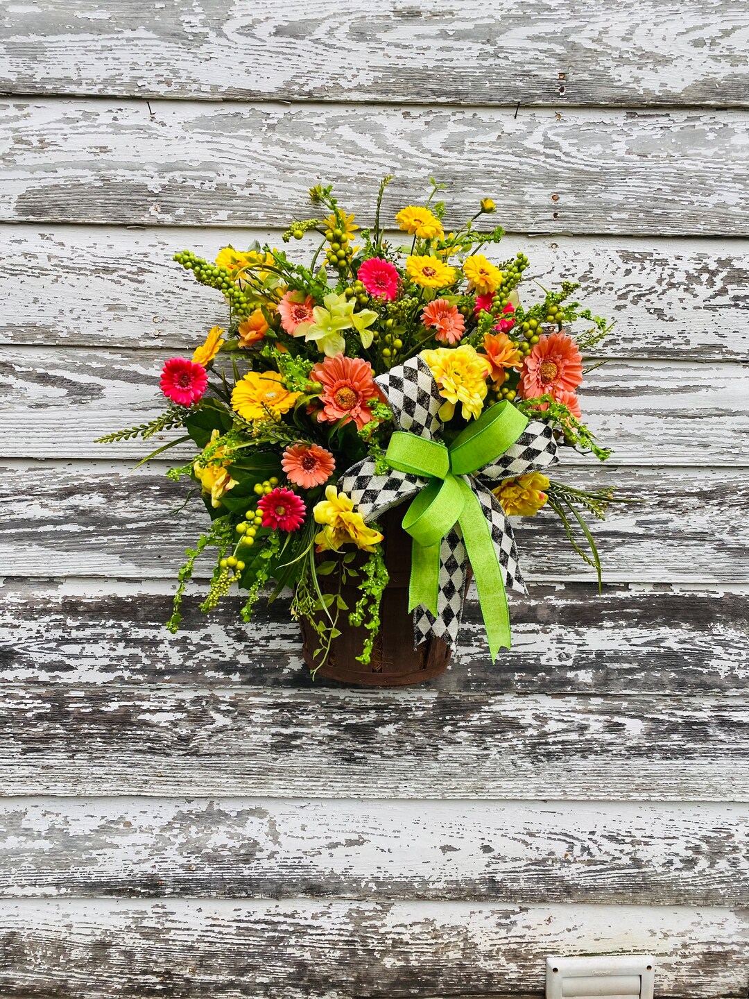 Spring Wreath, Spring Basket Arrangement, Spring Flat Back Basket ...