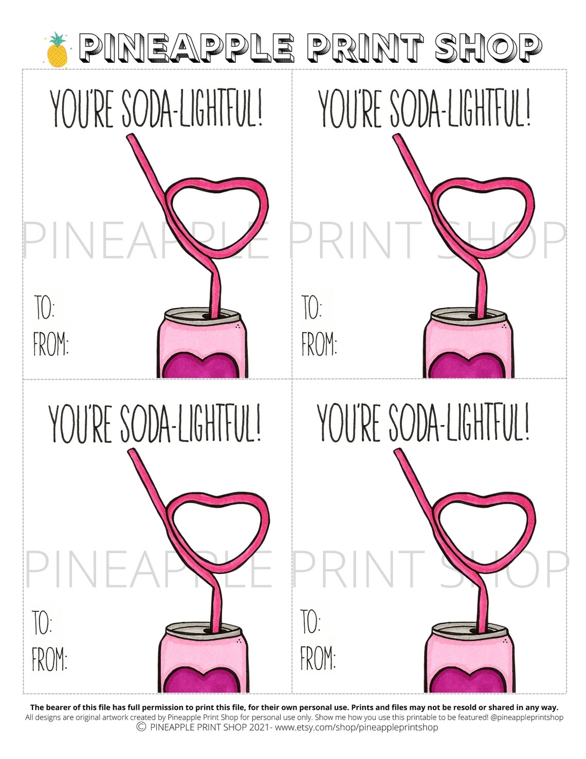 Soda-lightful Valentine's Day Printable, Pink Soda Can Vday Gift, Heart ...