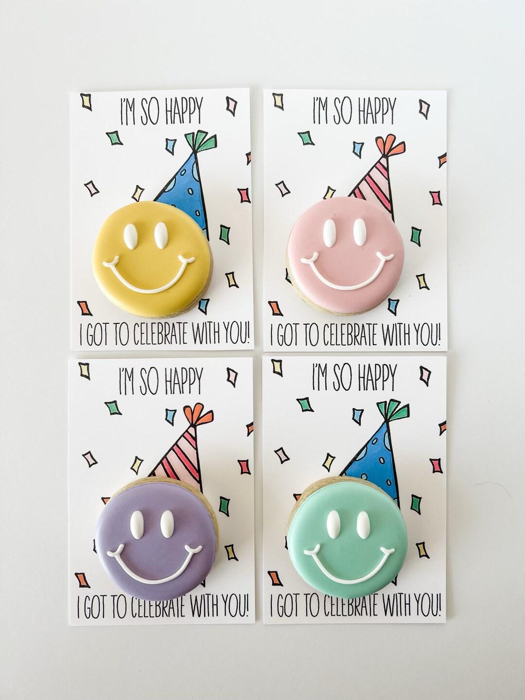 Party Hat Cookie Card Printable, 3.5x5, Smiley Face Birthday Cookies ...