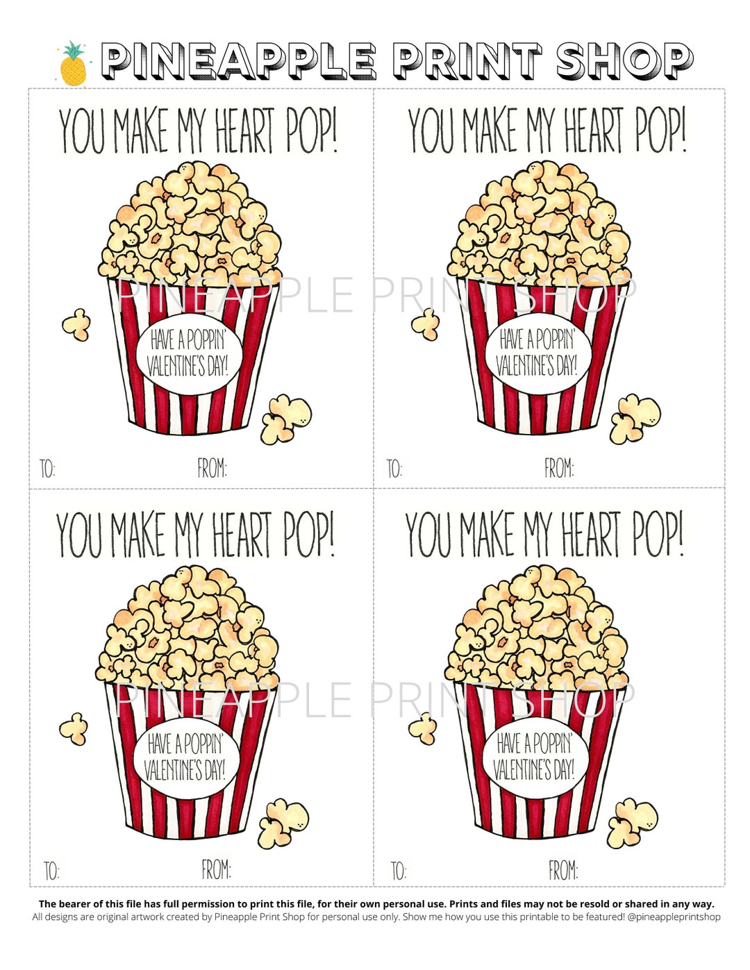 Popcorn Valentine's Day Kid's Printable Cards, Punny, Clever, Cute - Etsy