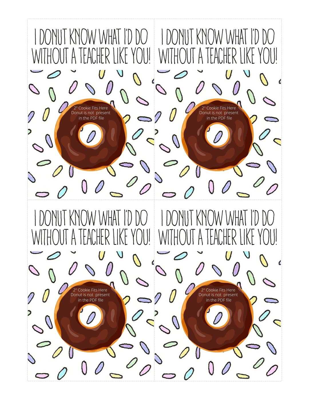 Donut Teacher Appreciation Cookie Card Printable (3.5x5) (PDF) - Etsy