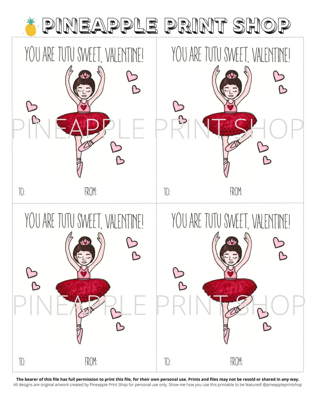 Ballerina Valentine's Day Printable Cards, Ballet, Dance, Tutu Cute ...