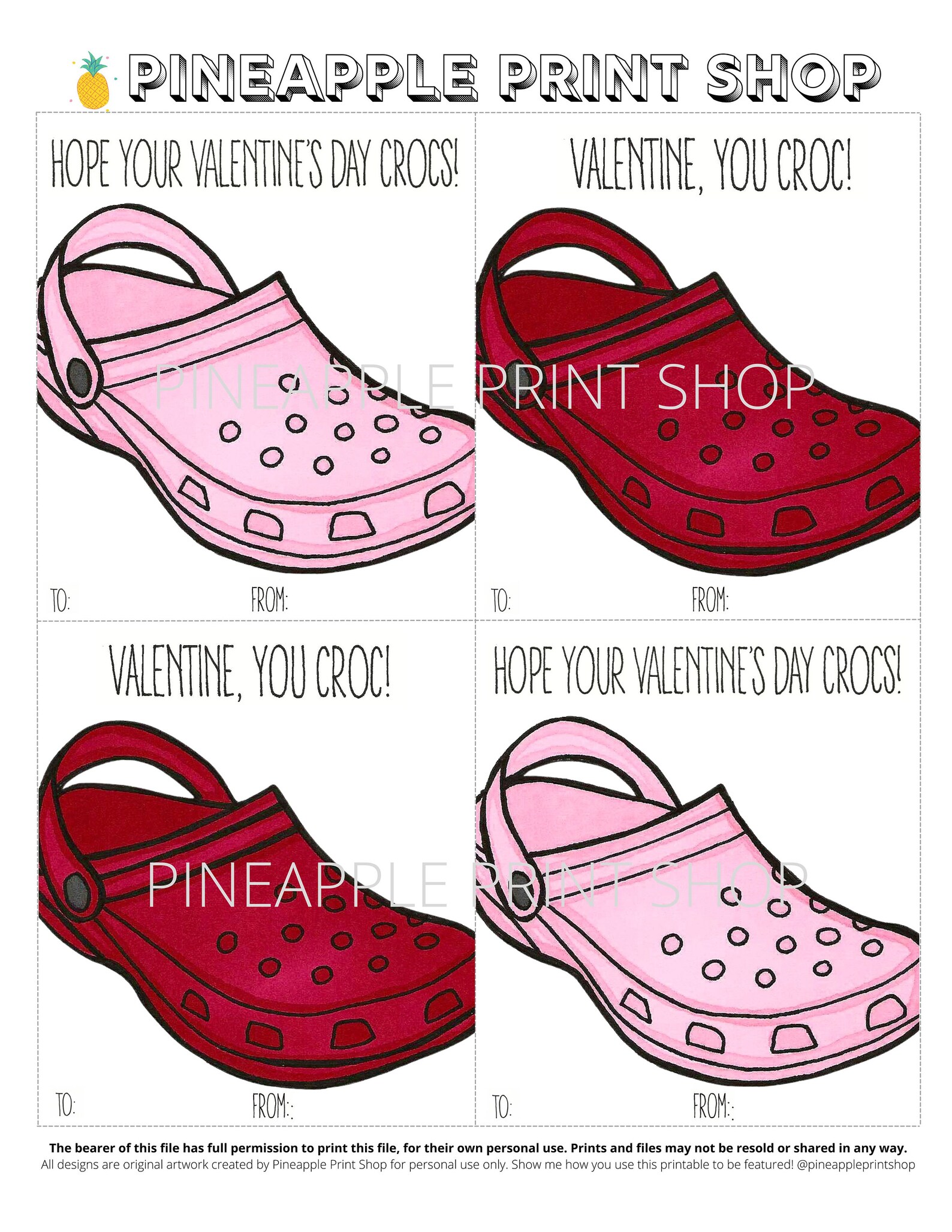 Pink and Red Croc Valentine's Day Printable Card, Class Vday Gifts ...