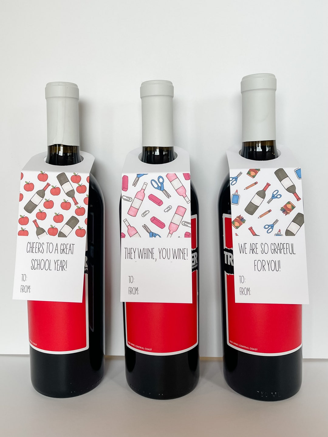 Teacher Appreciation Wine Gift Tags: Printable Set of 3 (digital ...