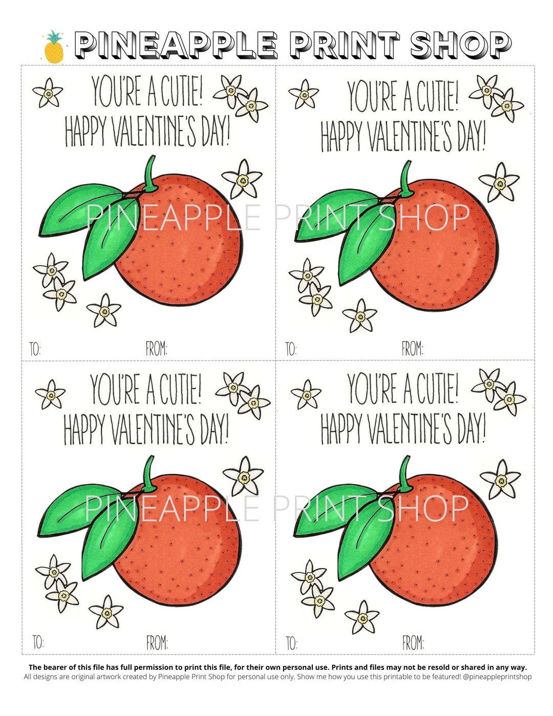 You're a Cutie Valentine's Day Printable, Orange, Fruit Vday Card DIY ...