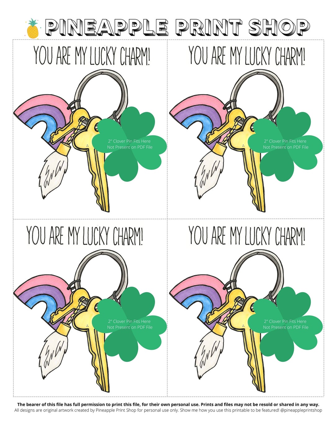 Lucky Charms Printable Cards: St Patricks Day Keychain Card (PDF ...