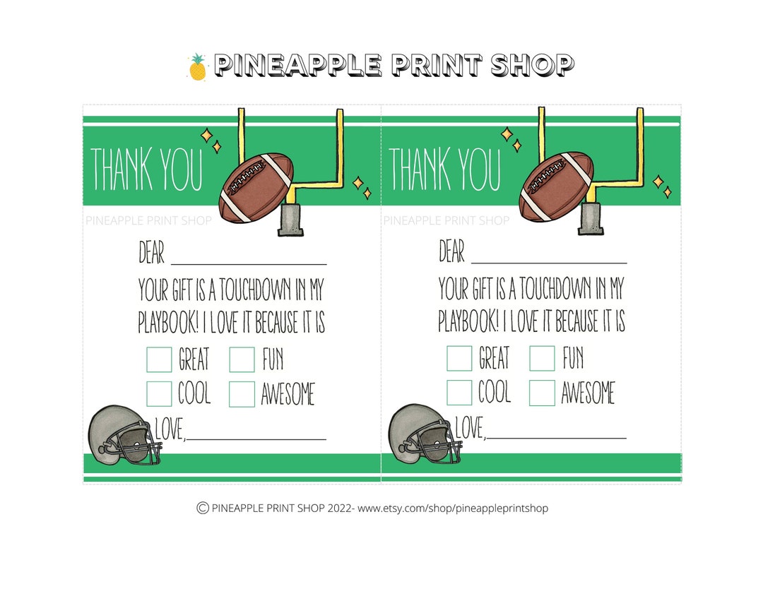 Printable Kid Thank You Cards, Football, Sports Theme Thank You Notes ...