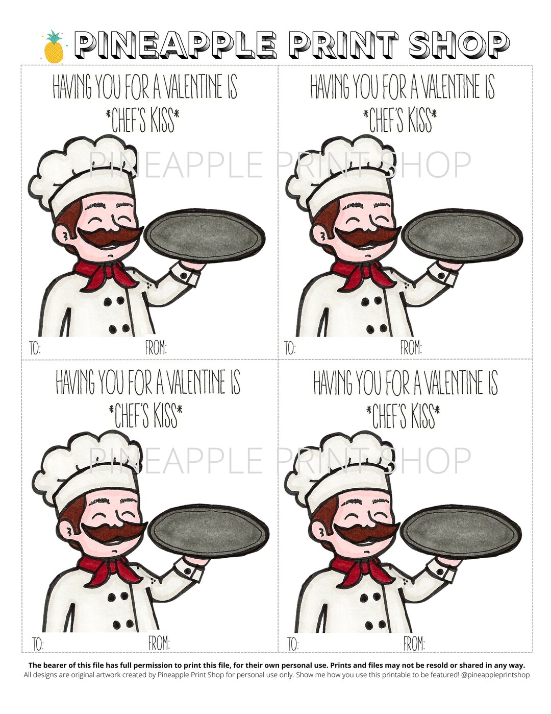 Chefs Kiss Valentine's Day Card Printable, Food, Kids Valentine, Vday ...