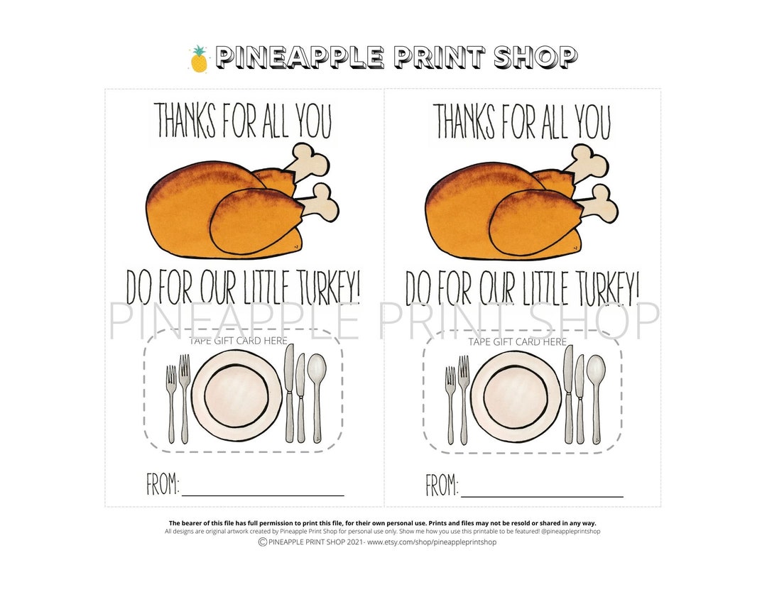 Thank You for All You Do for Our Little Turkey Gift Card - Etsy