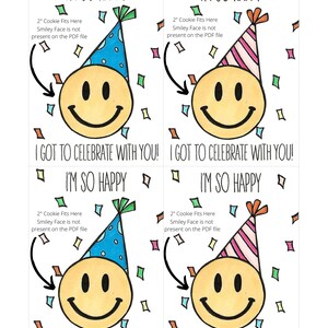 Party Hat Cookie Card Printable, 3.5x5, Smiley Face Birthday Cookies ...