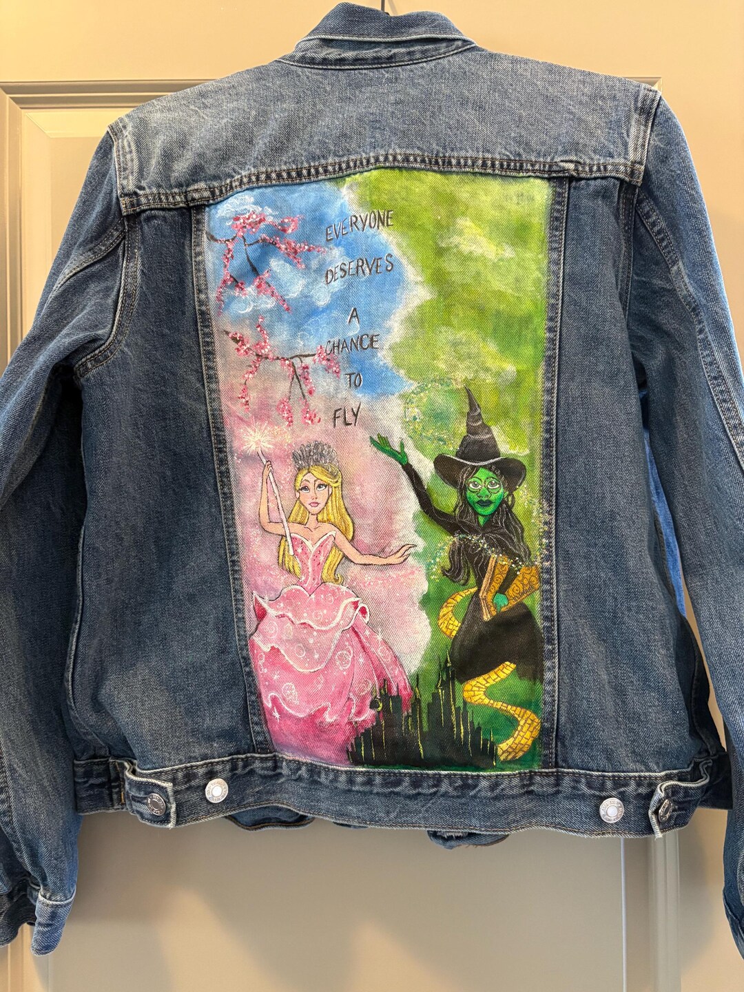 Custom Painted Vintage Denim Jacket Inspired by Wicked the Musical - Etsy