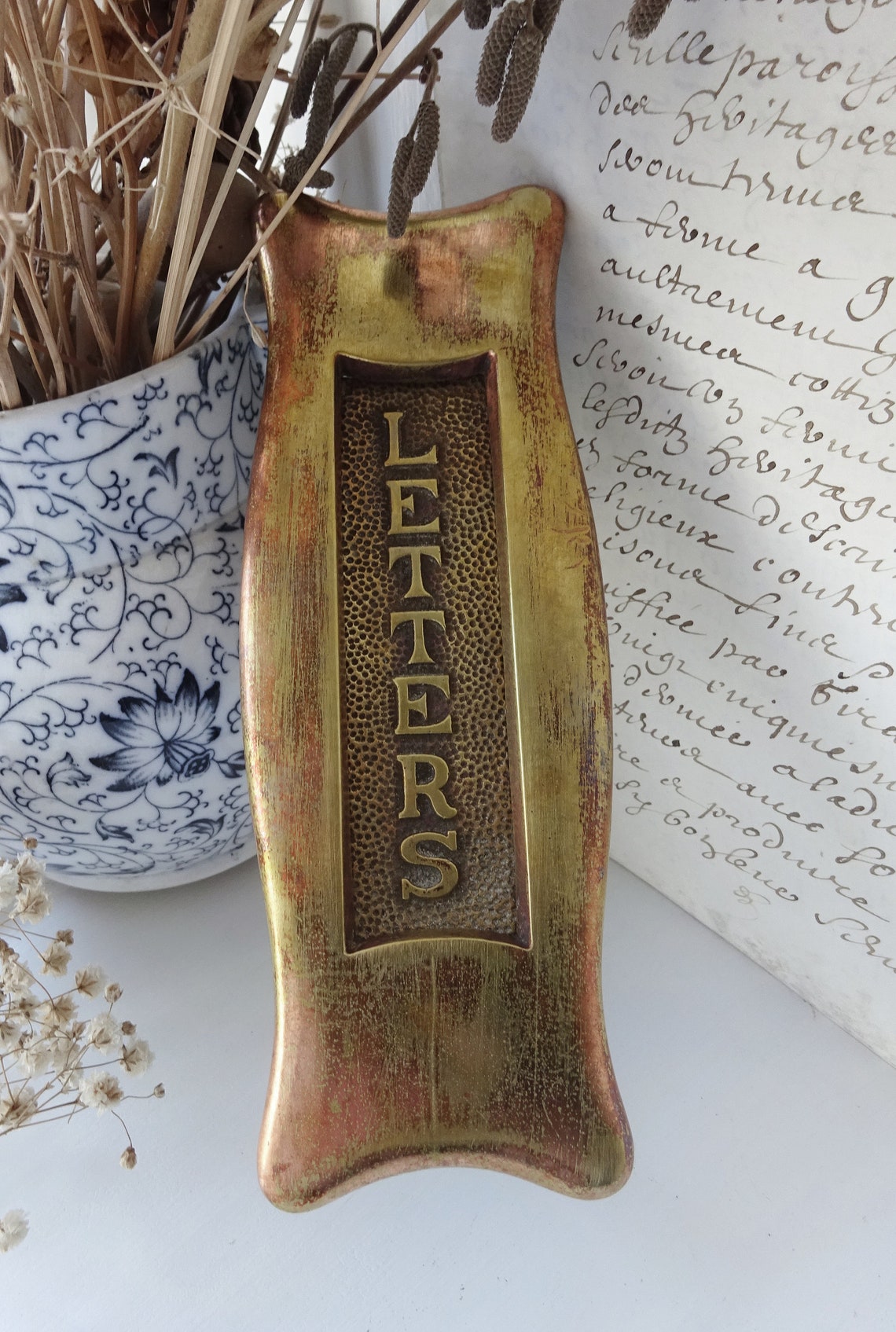 Antique Vertical Brass Letter Flap With Remains of Copper Plate ...
