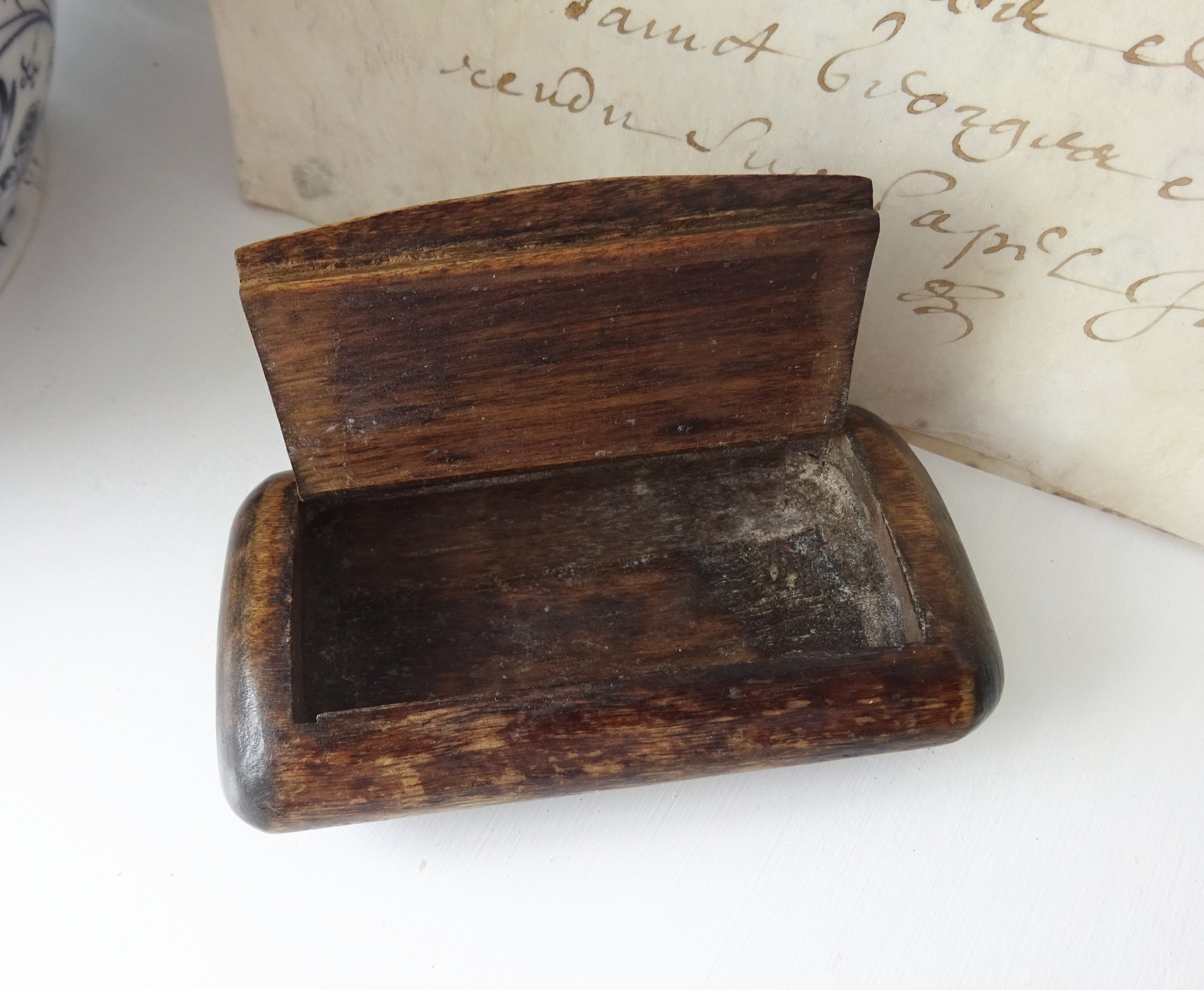 Antique Walnut Snuff Box Hinged Wooden Treen Box With Silver - Etsy