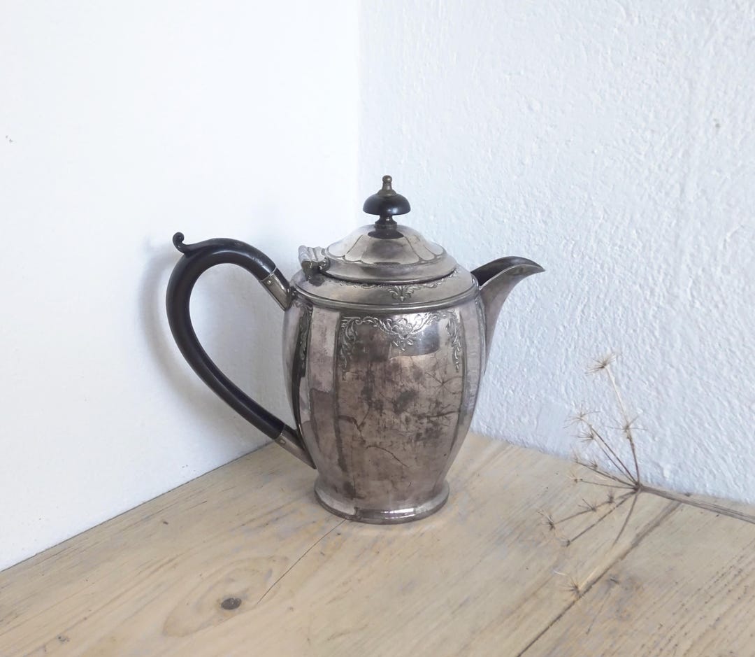 Antique Silver Plated Bachelor Teapot With Ebony Style Handle and Knob ...