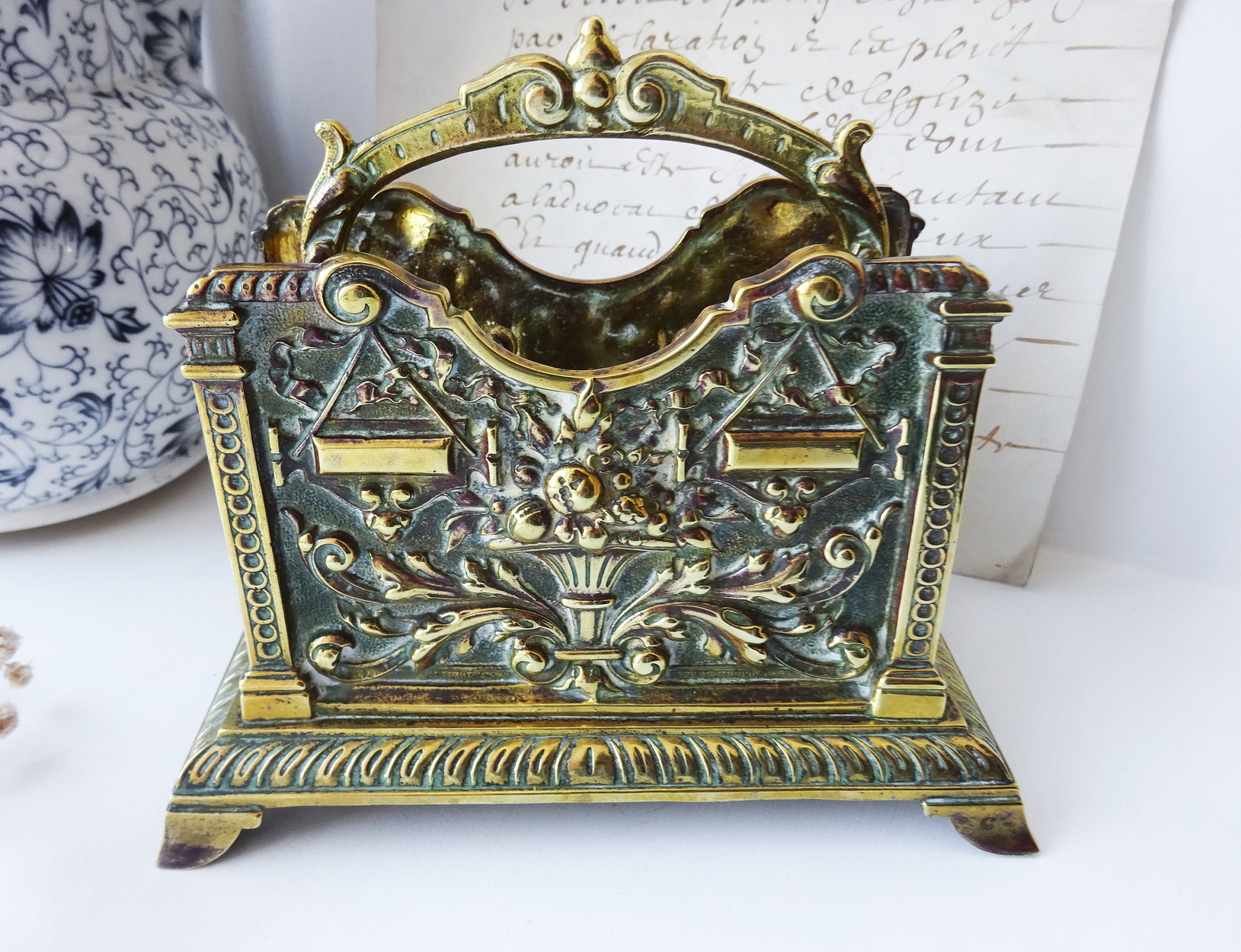 Antique Brass Letter Rack, Rococo Baroque Style, Two Slots, Office Desk ...