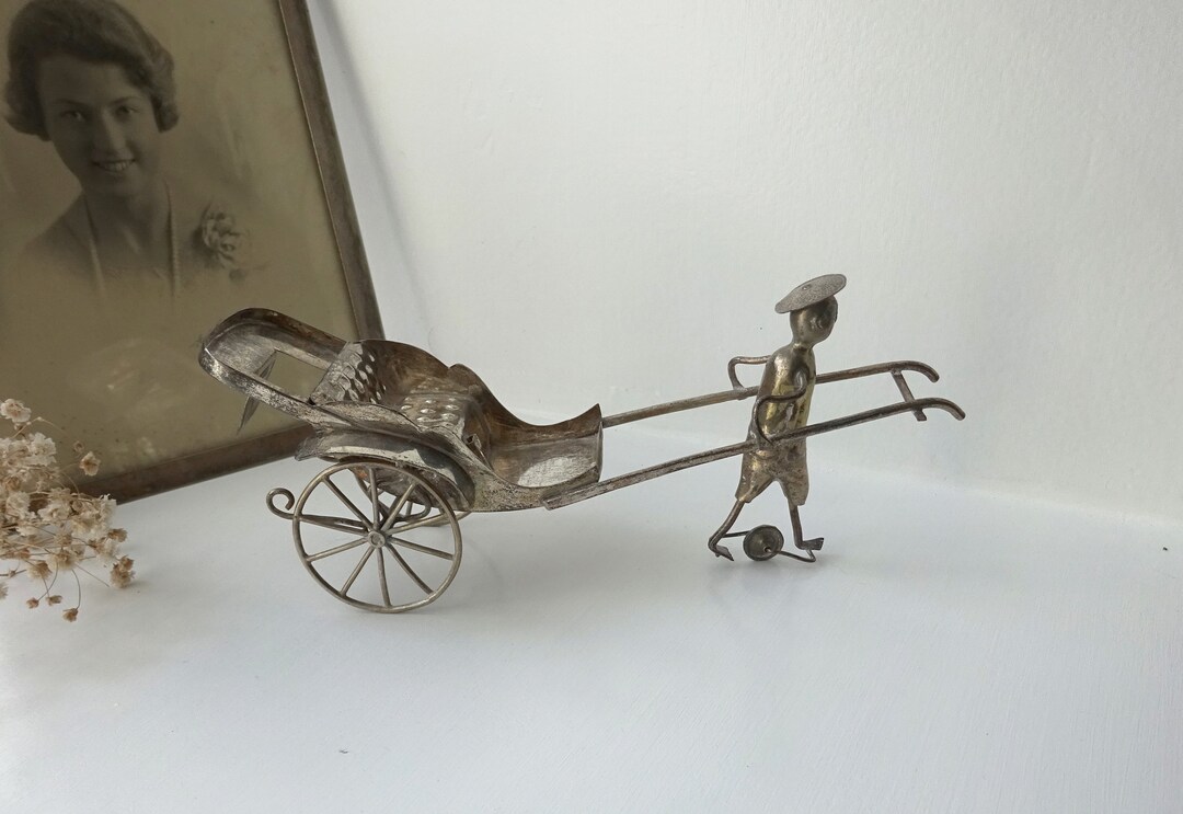 Vintage Malaysian Rickshaw Model, Silver Plated Alloy, C. 1945, Hand ...