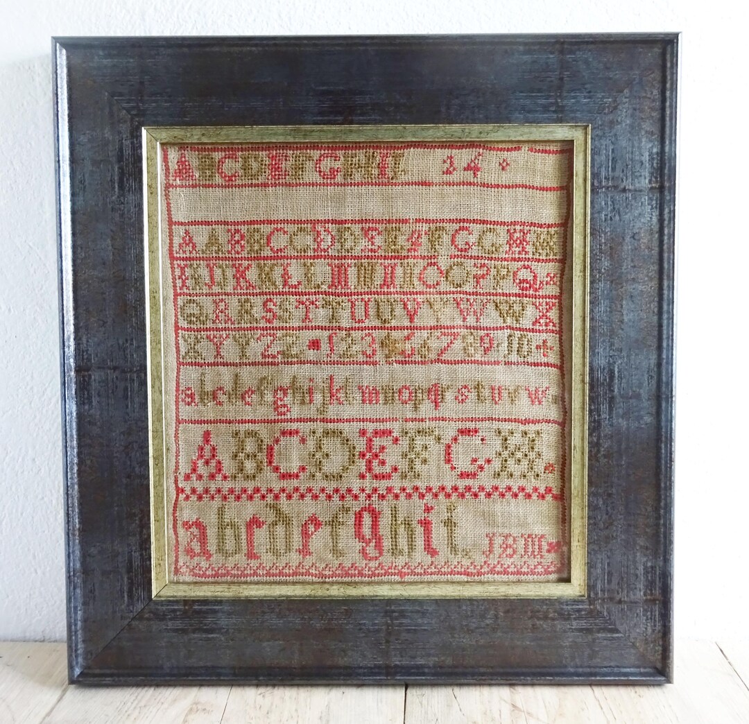 Antique Sampler With Initials JBM, Framed Cross Stitch Needlework ...