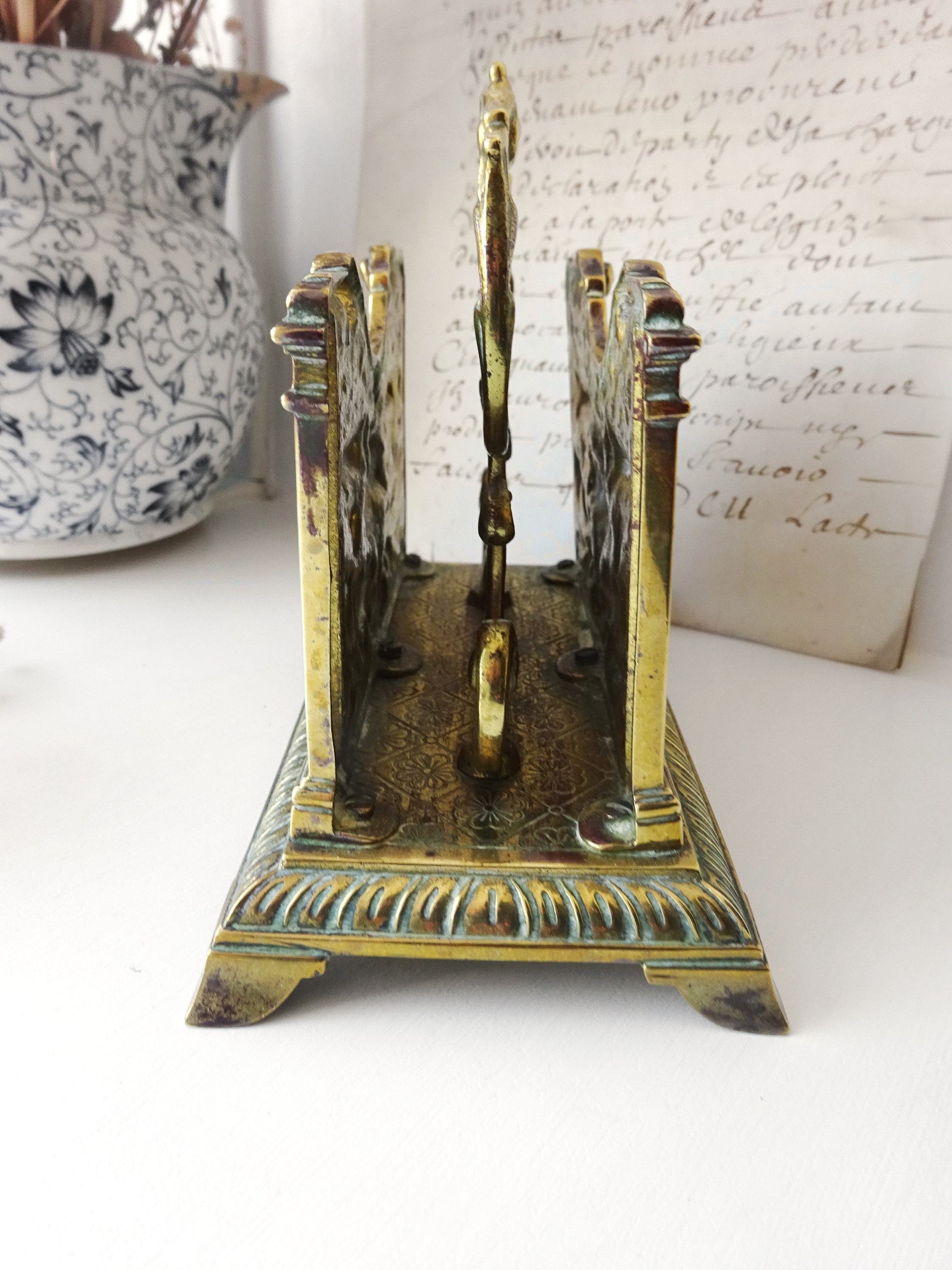 Antique Brass Letter Rack, Rococo Baroque Style, Two Slots, Office Desk ...