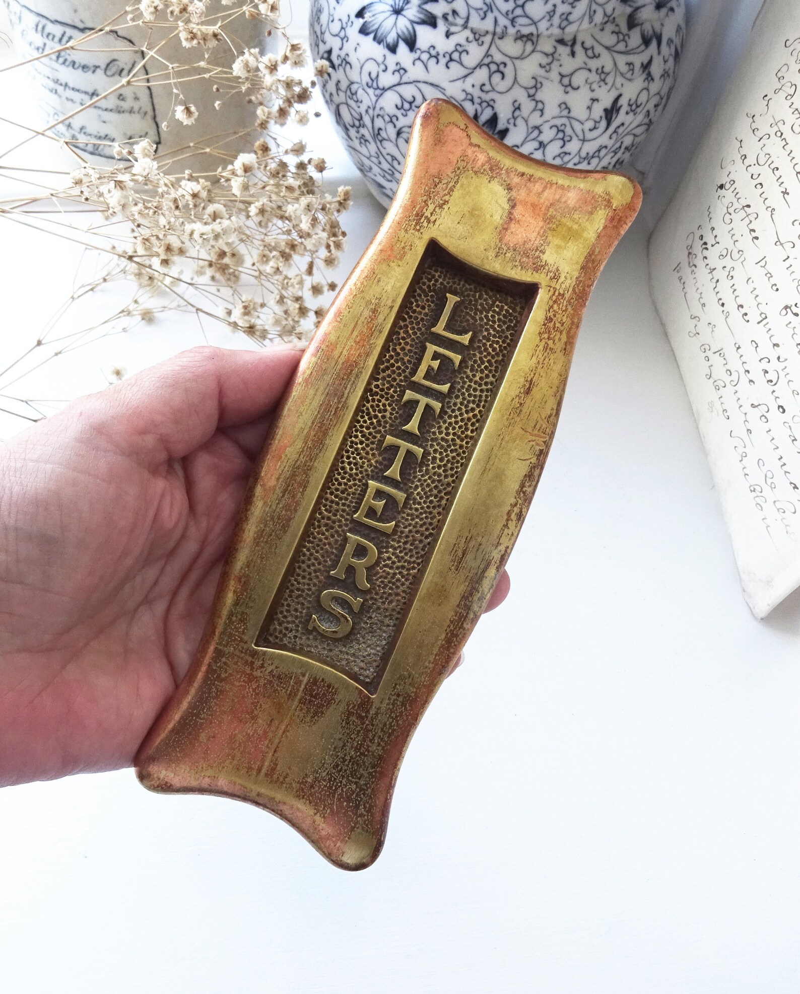 Antique Vertical Brass Letter Flap With Remains of Copper Plate ...