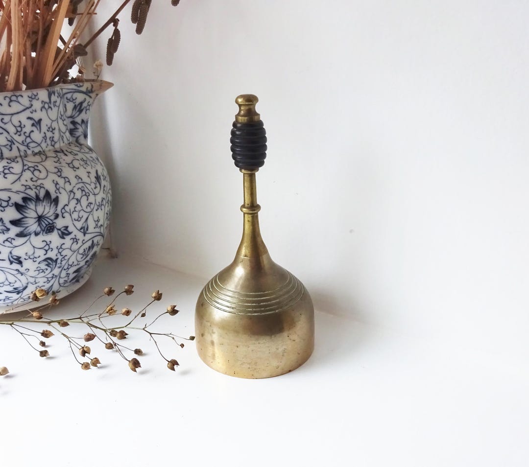 Victorian Bronze & Brass Hand Bell, Ebony Beehive Detail on the Handle ...