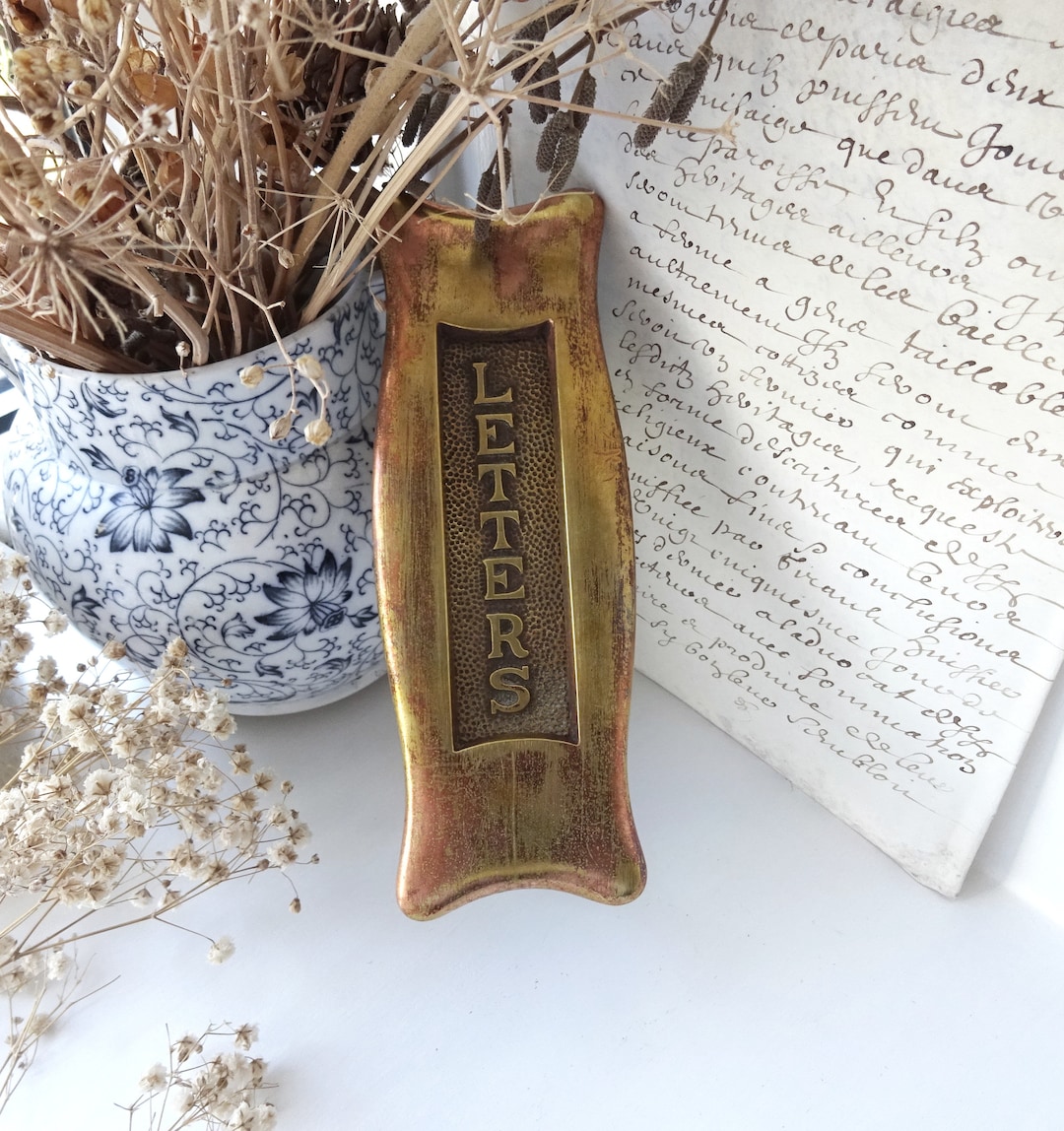 Antique Vertical Brass Letter Flap With Remains of Copper Plate ...