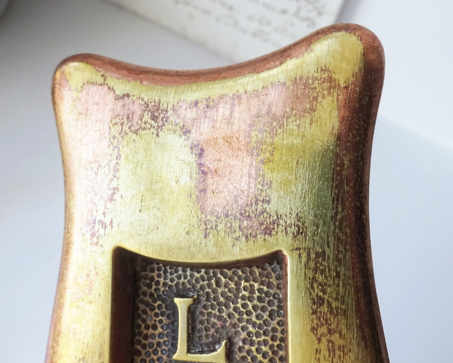 Antique Vertical Brass Letter Flap With Remains of Copper Plate ...