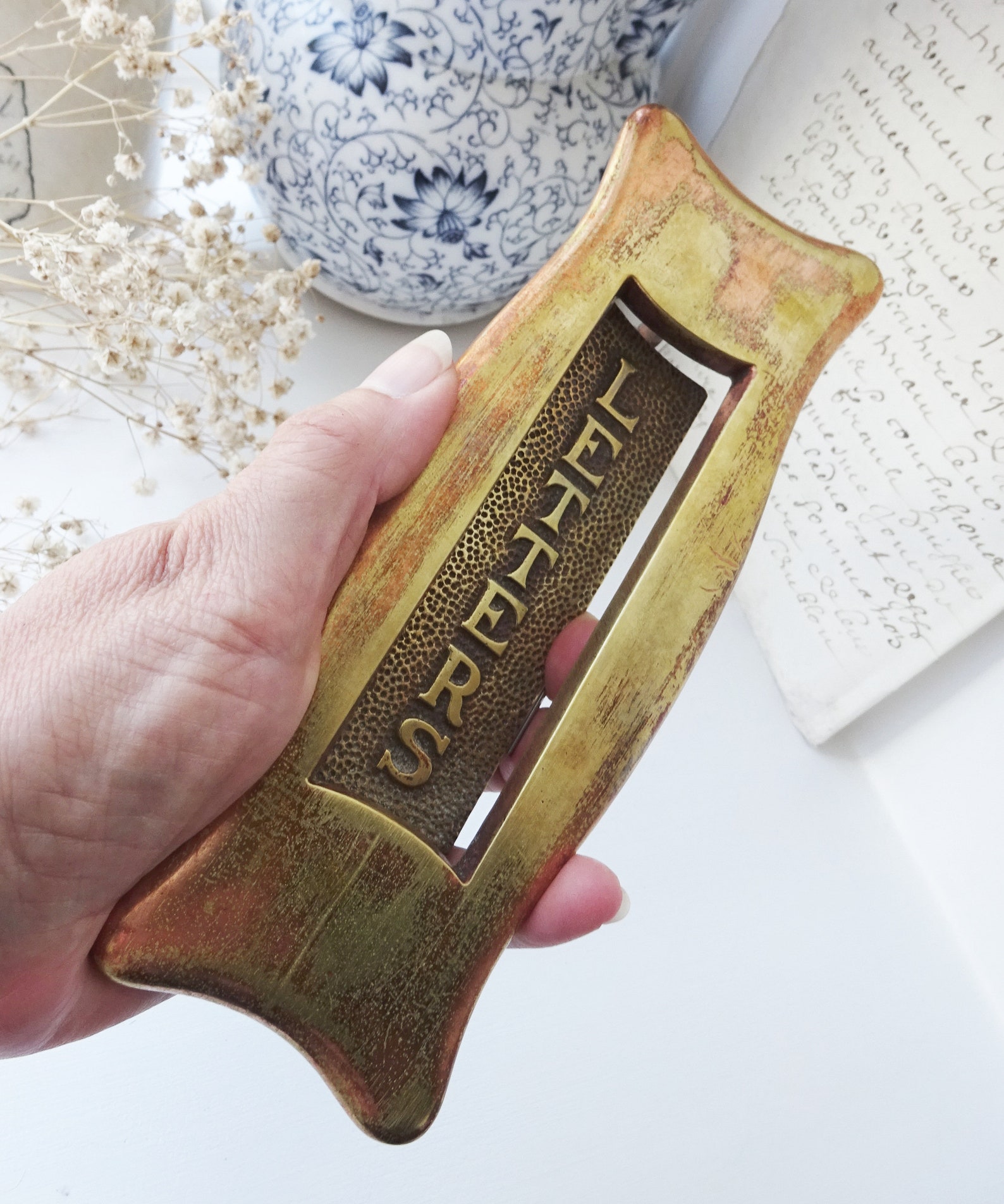 Antique Vertical Brass Letter Flap With Remains of Copper Plate ...