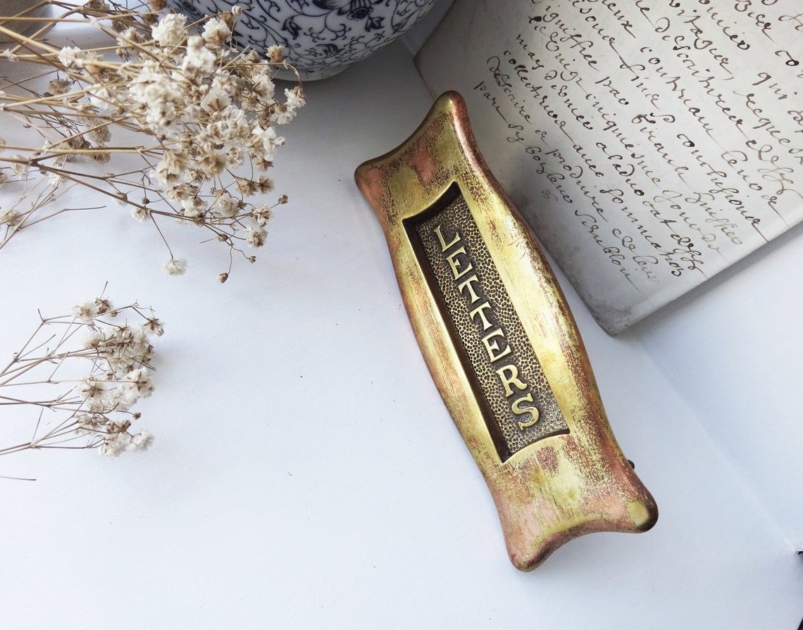 Antique Vertical Brass Letter Flap With Remains of Copper Plate ...