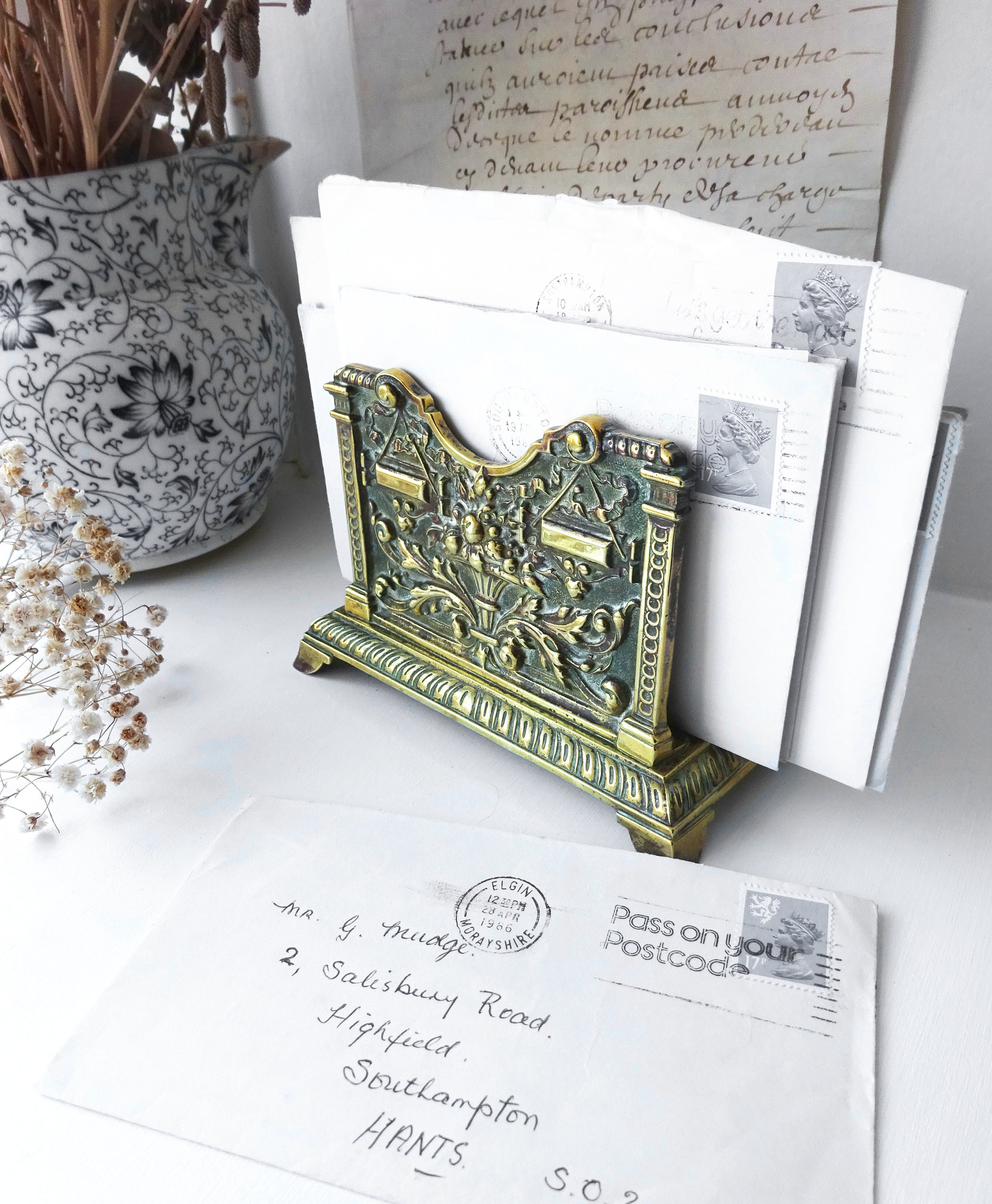 Antique Brass Letter Rack, Rococo Baroque Style, Two Slots, Office Desk ...