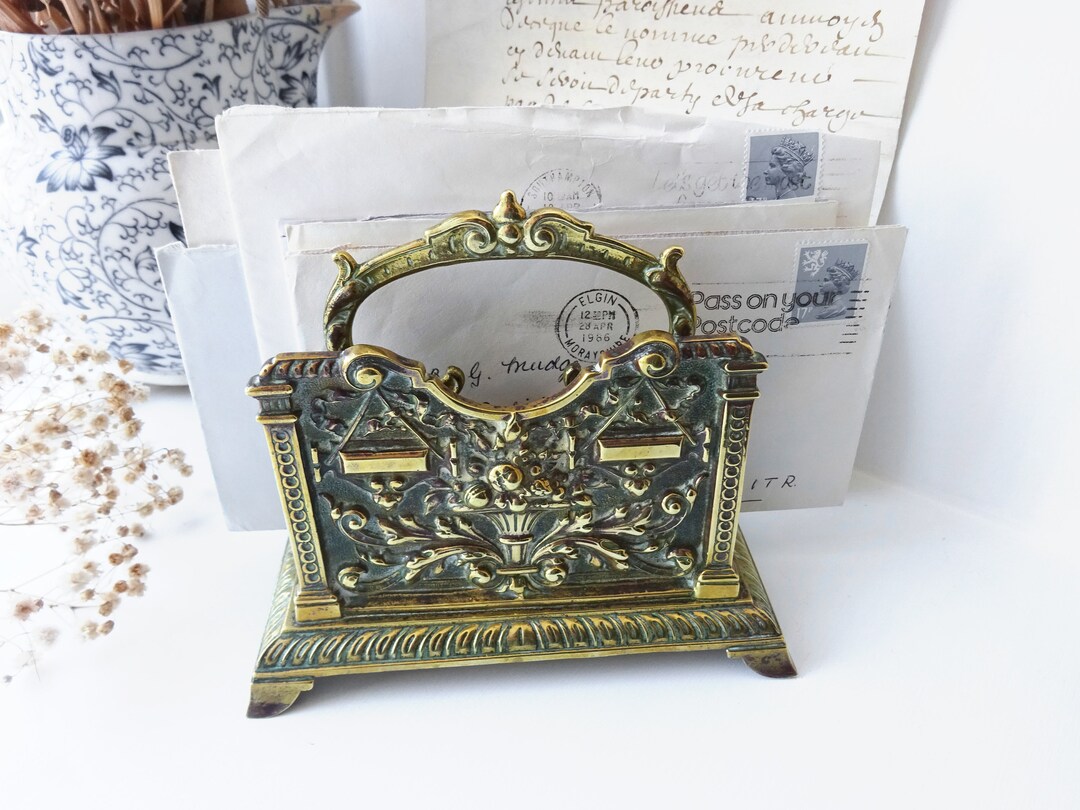 Antique Brass Letter Rack, Rococo Baroque Style, Two Slots, Office Desk ...