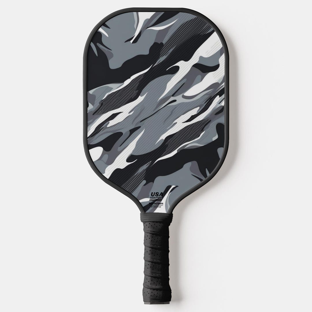 Gray & Black Custom Modern Camouflage Pickleball Paddle With Your ...