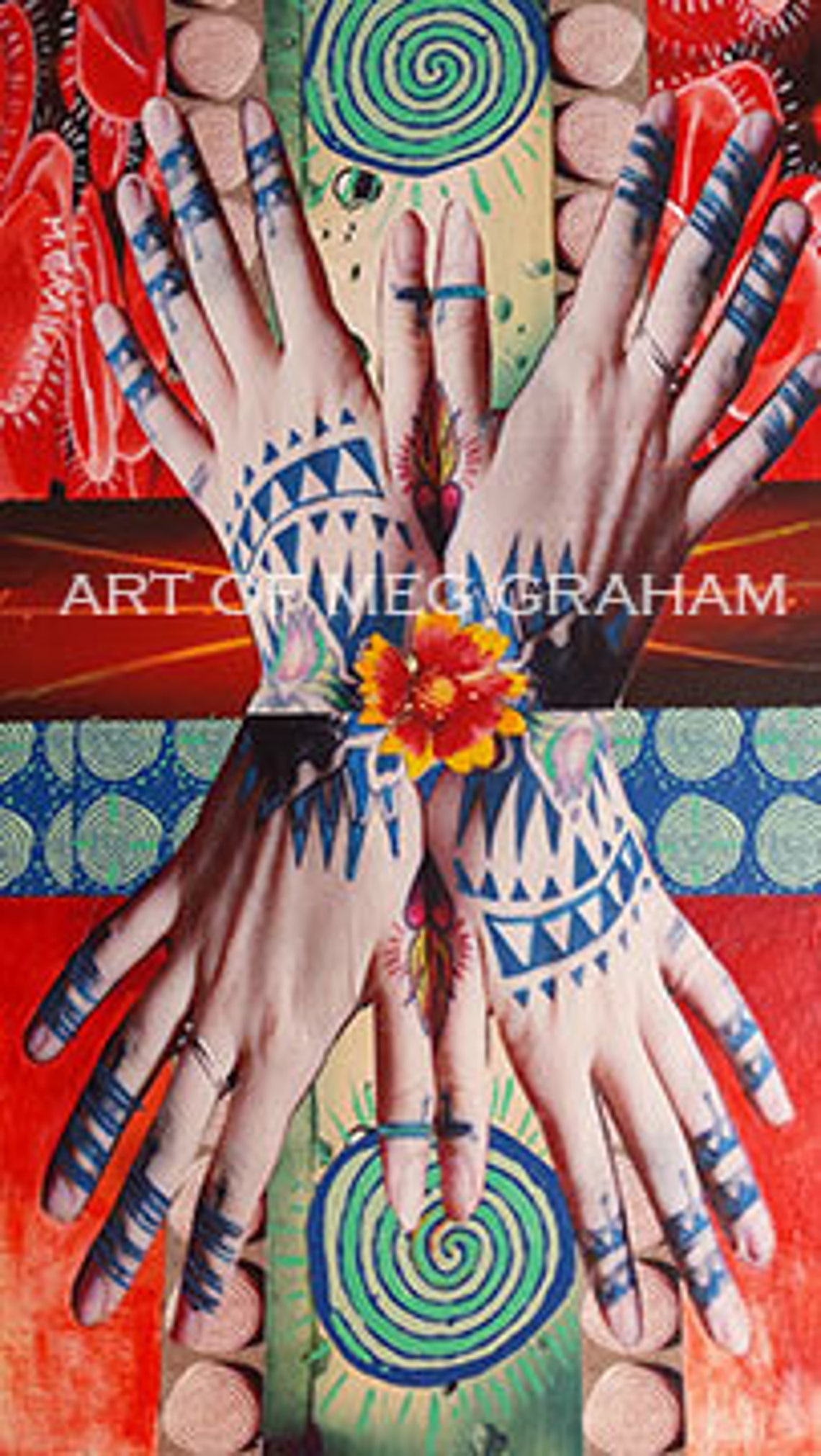 Visionary Art , HAND CROSS, Mixed Media Collage Art, 12"x16" - Etsy