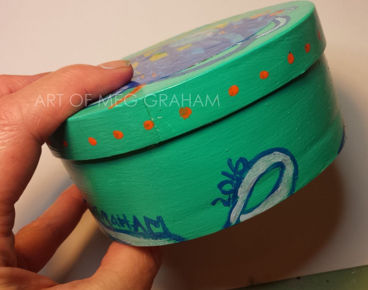 Art Box- Hand Painted, Turquoise Circular Box,visionary Art, Collage ...