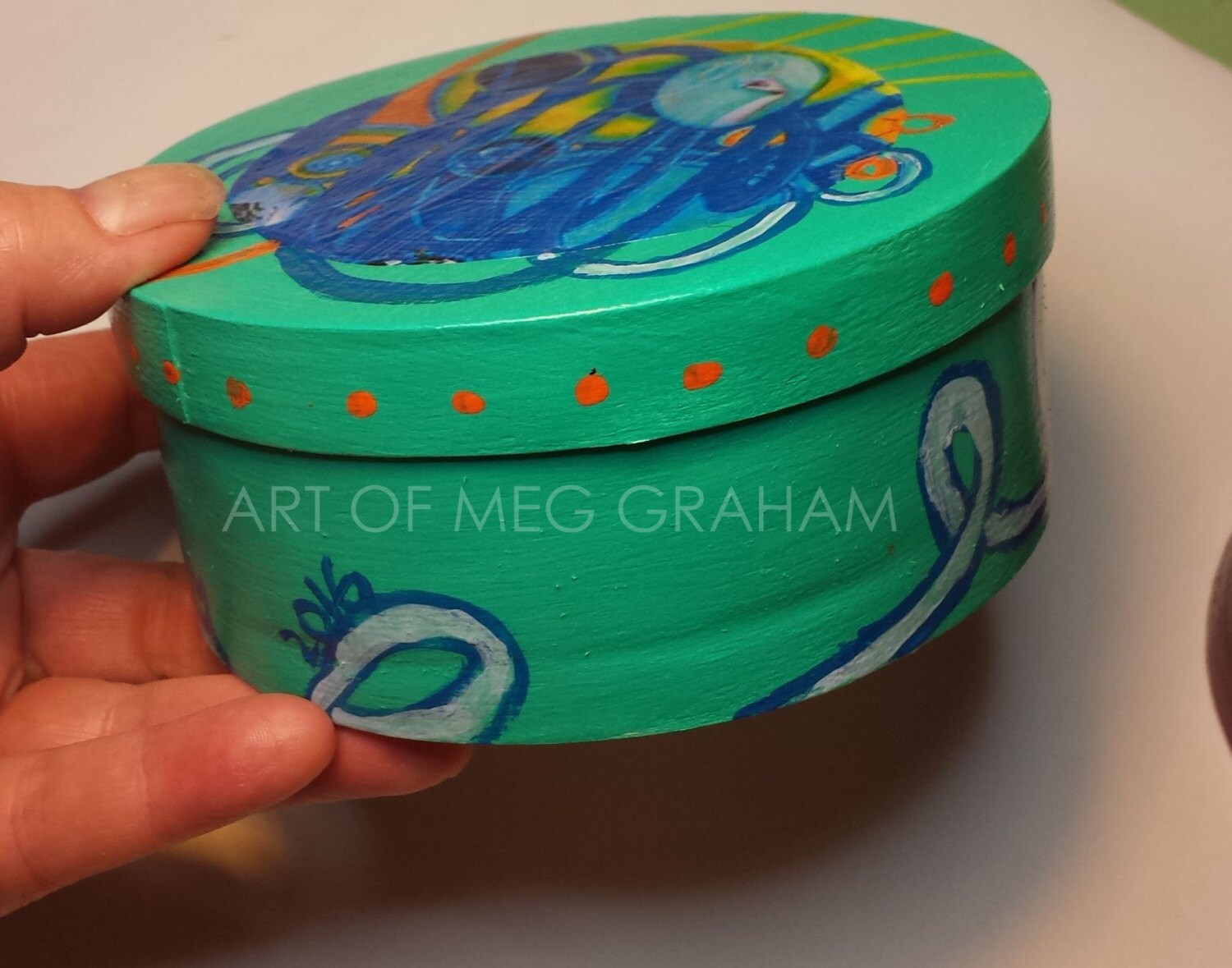 Art Box- Hand Painted, Turquoise Circular Box,visionary Art, Collage ...