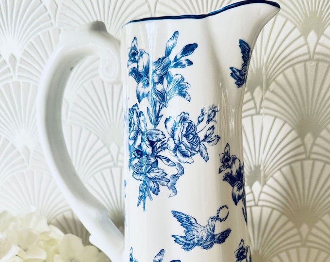 A Very Pretty Blue and White Floral Jug/pitcher. an Inspired Gift for a ...