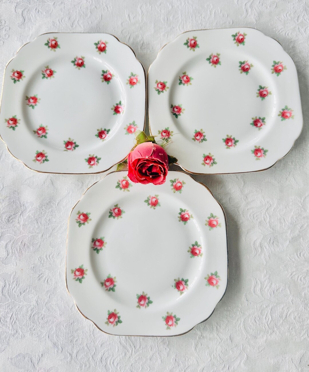 Vintage Stanley China Tea Plates (set of 3): Pink Roses & Gold Detail ...
