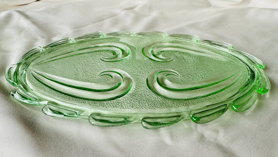 A Pretty Vintage Green Glass, Bagley Glass, Rutland Pattern 3078, Art ...