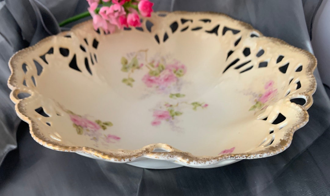 Antique Art Nouveau Blush Ware Bowl: Victorian Reticulated Rose Decor ...