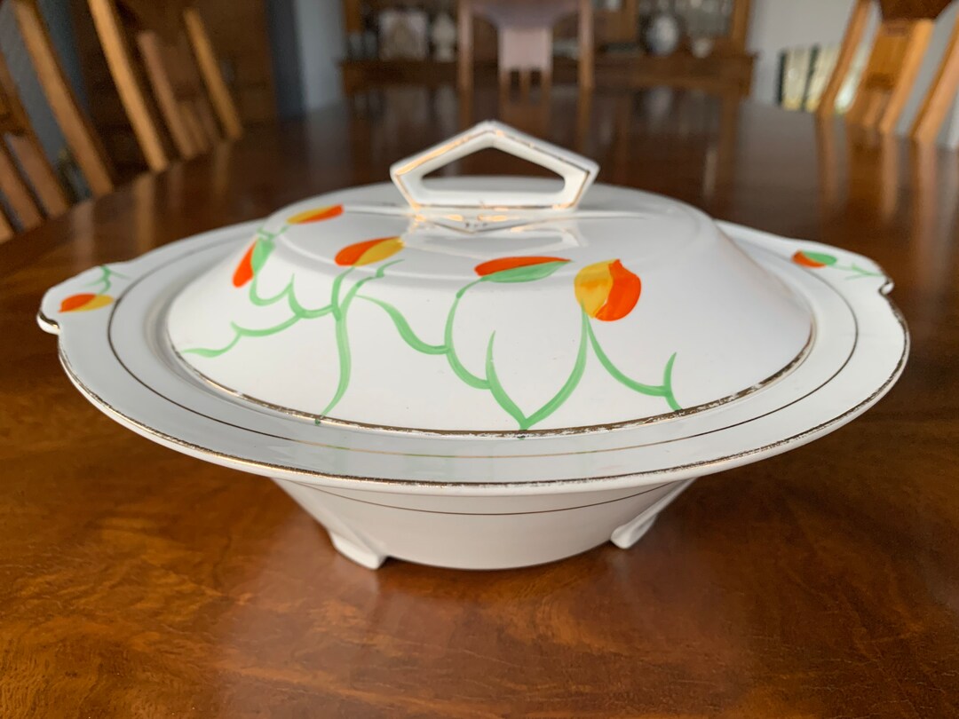 A Vibrant Art Deco Hand Painted Tureen or Lidded Vegetable Dish ...