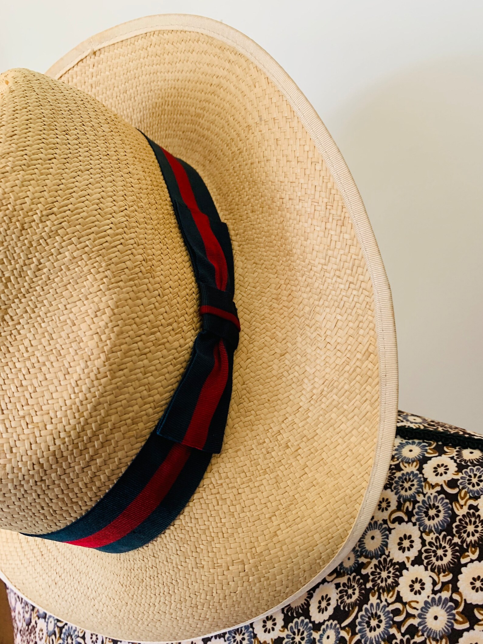 A Vintage English Classic Panama Hat With Blue and Red Ribbon - Etsy