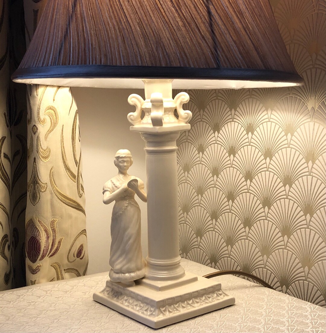 A Delightful Vintage Royal Creamware Luminaries Lamp Base With an Art ...