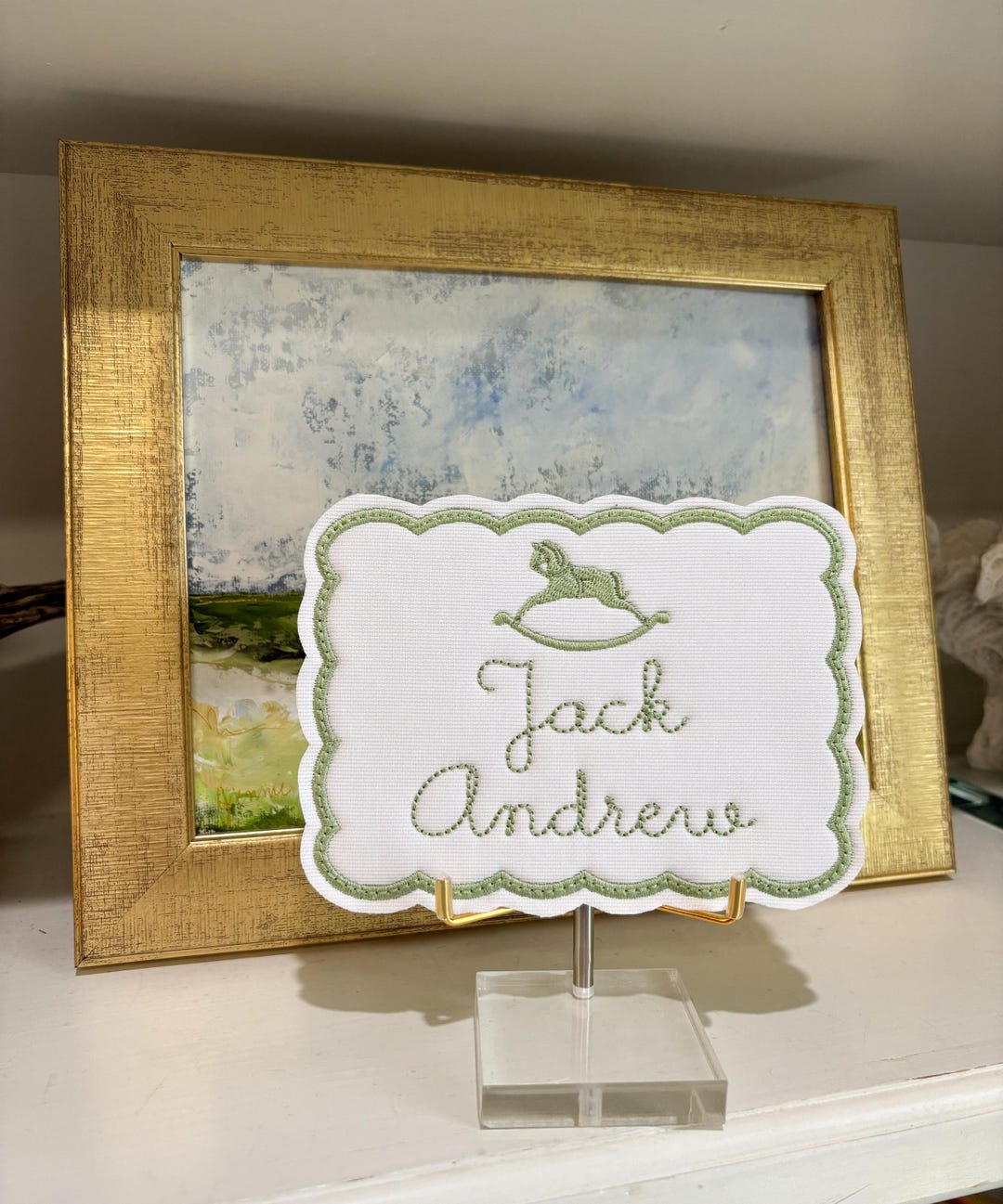 Embroidered Baby Name Sign: Rocking Horse Nursery Decor - Etsy