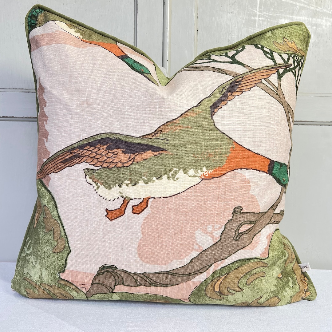Mulberry Flying Ducks Plaster Green Orange Linen Luxury Designer ...
