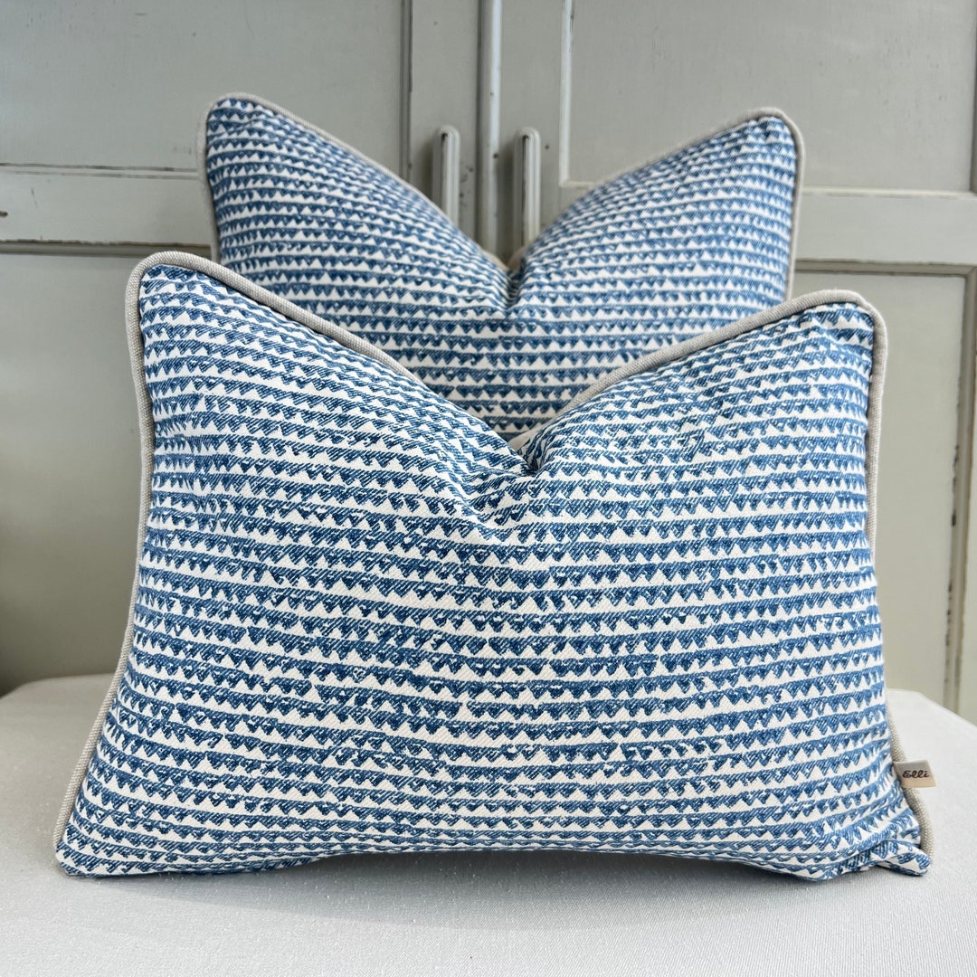 Cushions Made in Fermoie Mendip Decorative Blue Neutral Cotton Cushion ...
