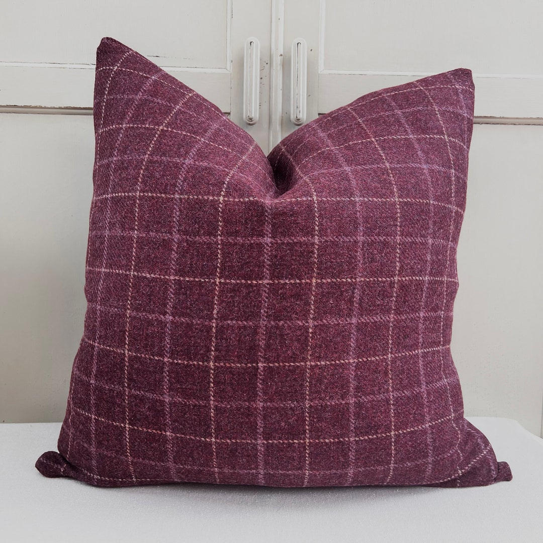 Luxury Designer Burgundy Wool Checked Cushion Sofa Throw Pillow - Etsy