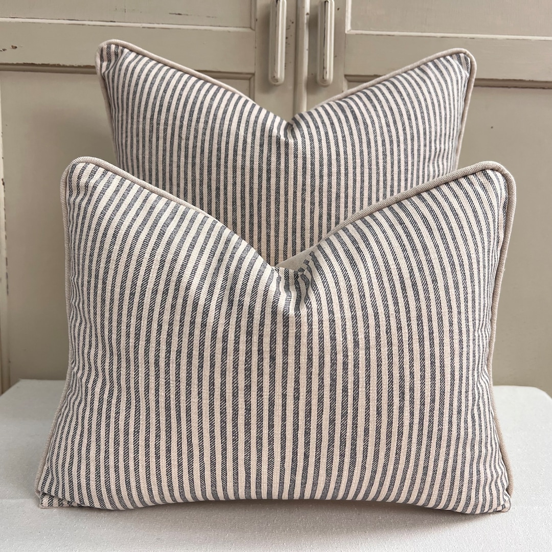 Cushions Made in Fermoie Luxury Designer Hertford Stripe Grey Neutral ...