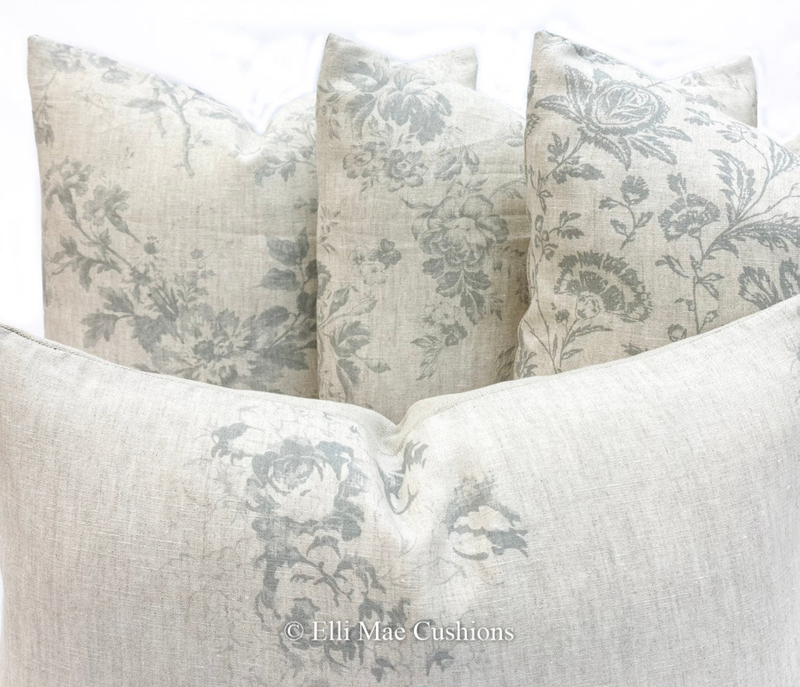 Cabbages and Roses Paris Rose Designer Fabric Blue Linen Cushion Pillow ...