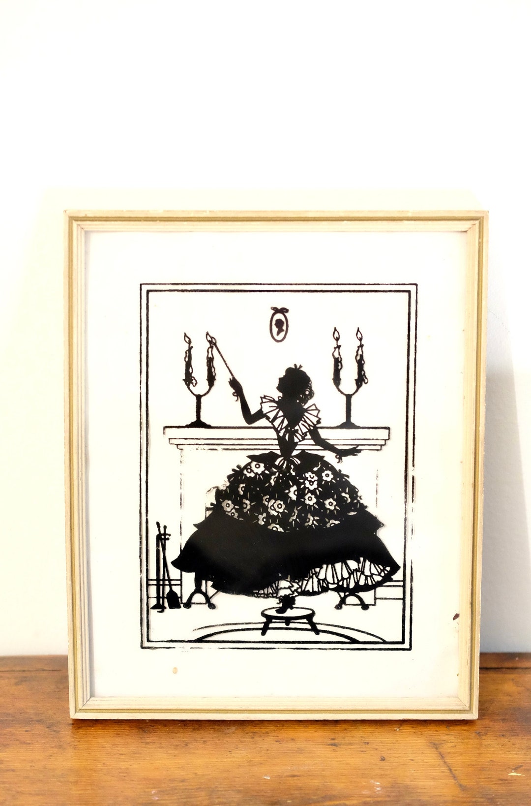 Vintage Victorian Woman Silhouette Painting Candle Lighting on Mantle ...