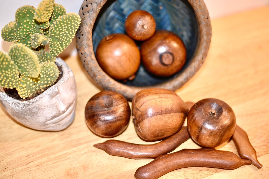 Vintage Hand Carved Wooden Fruits and Veggies Lot Small Summer Green ...